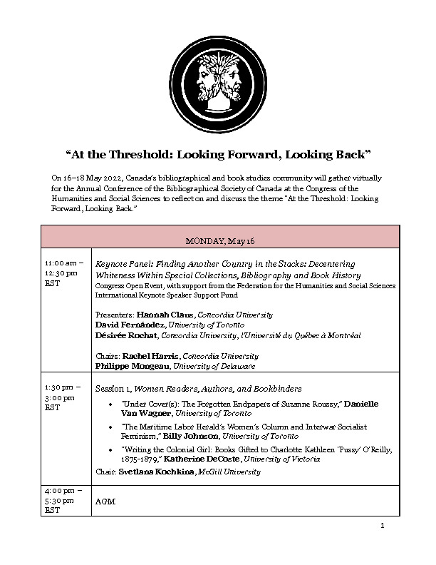 BSC 2022 Preliminary Conference Program – The Bibliographical Society ...